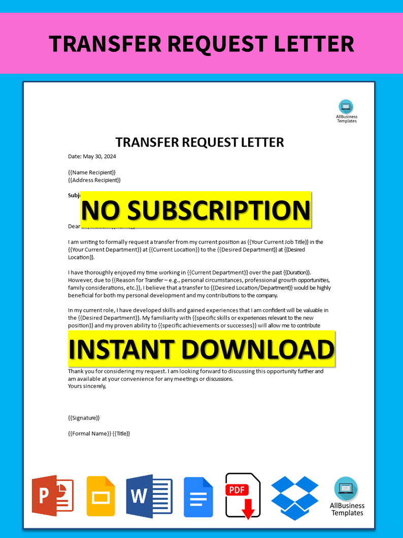 Transfer Request Letter | Templates at allbusinesstemplates.com