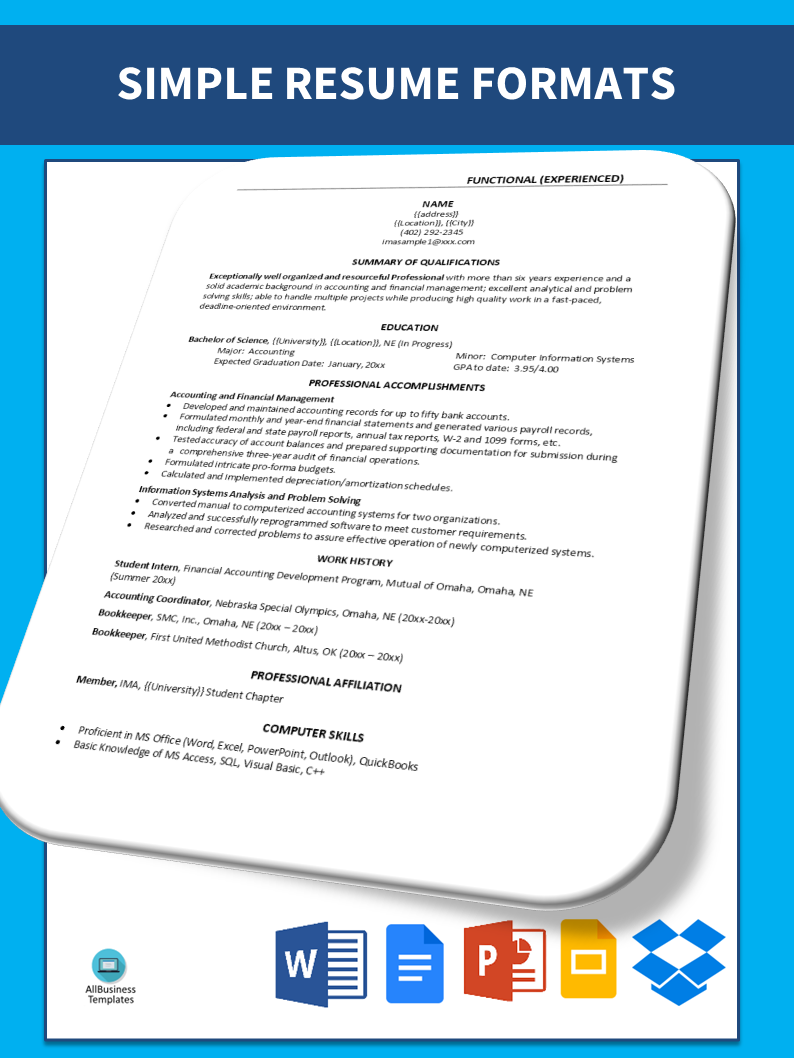 Simple Resume Format For Job | Templates at allbusinesstemplates.com