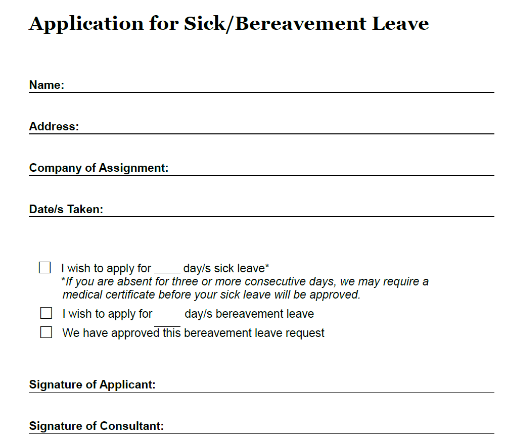 免费 Sick Leave Application Email | 样本文件在 allbusinesstemplates.com