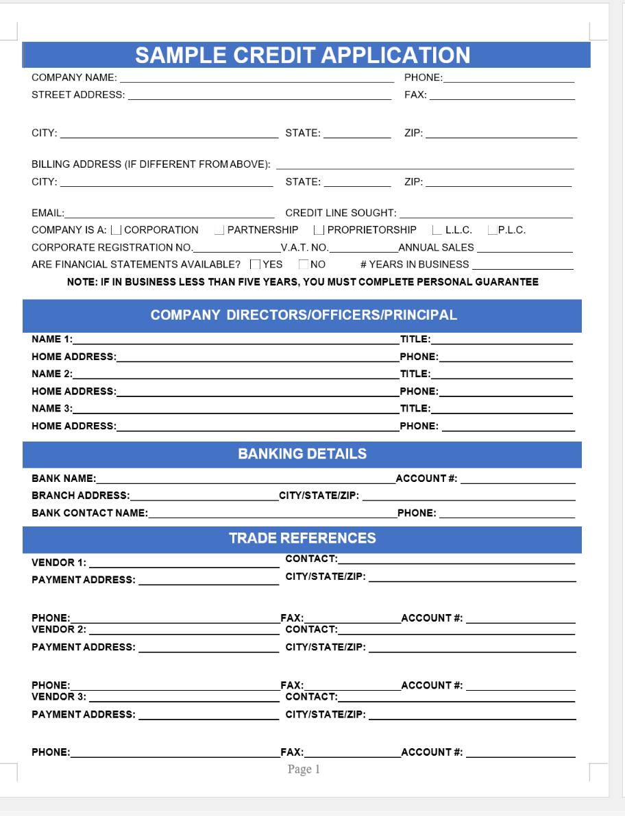 Business Credit Application Form Template | Templates at ...