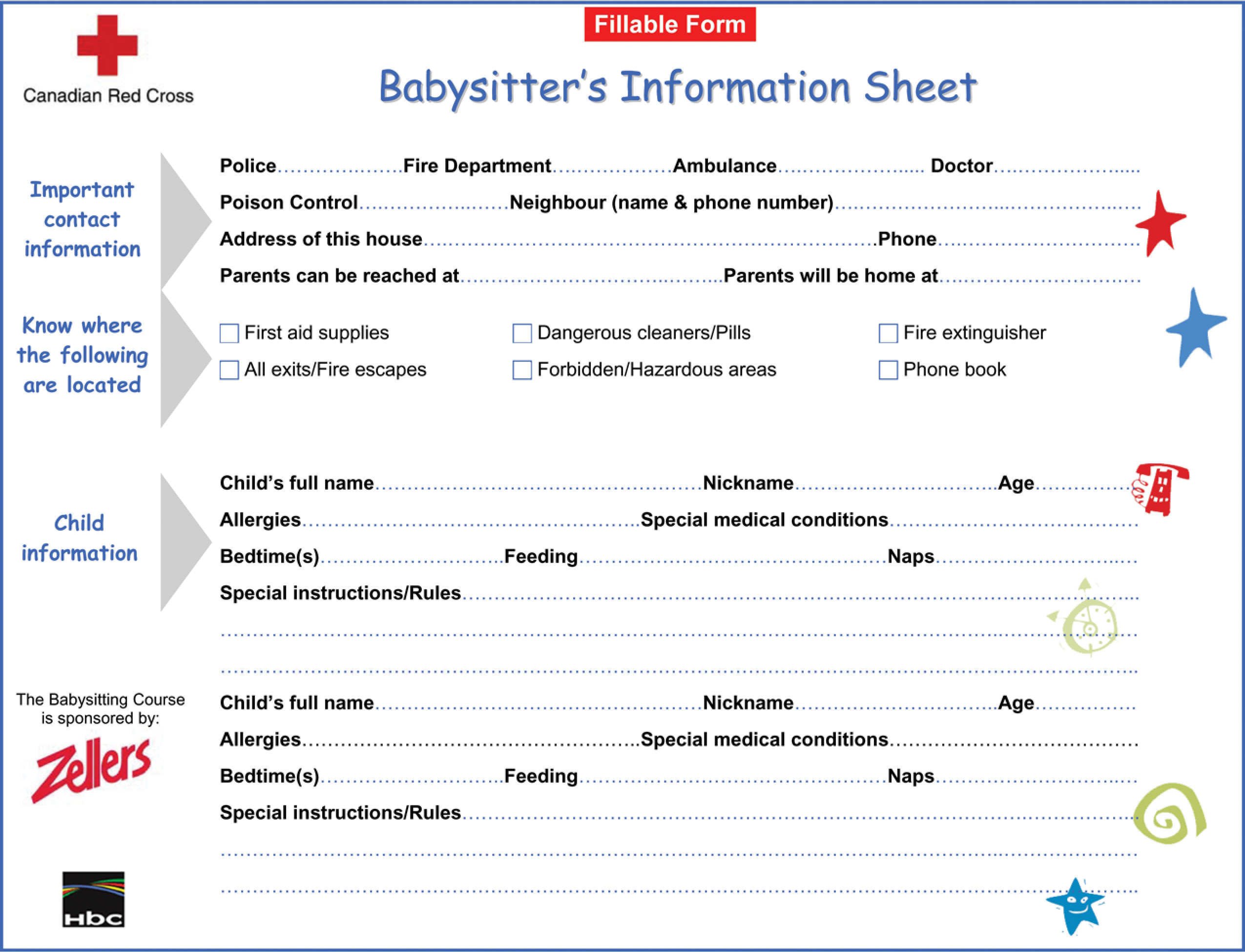 Printable Babysitter Information Sheet Templates At 