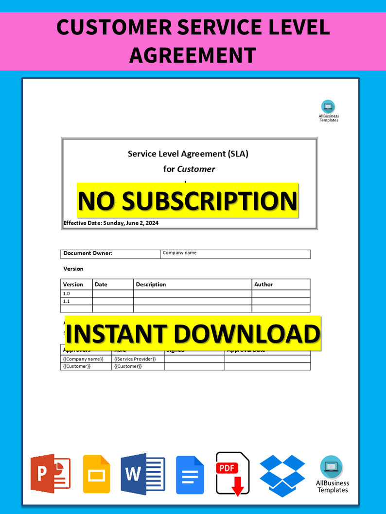 Customer Service Level Agreement | Templates at allbusinesstemplates.com