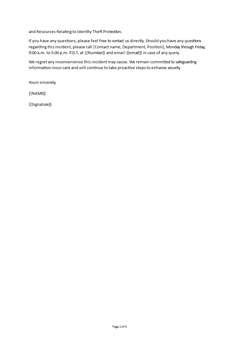 Notice of Data Security Event Letter Template | Templates at ...