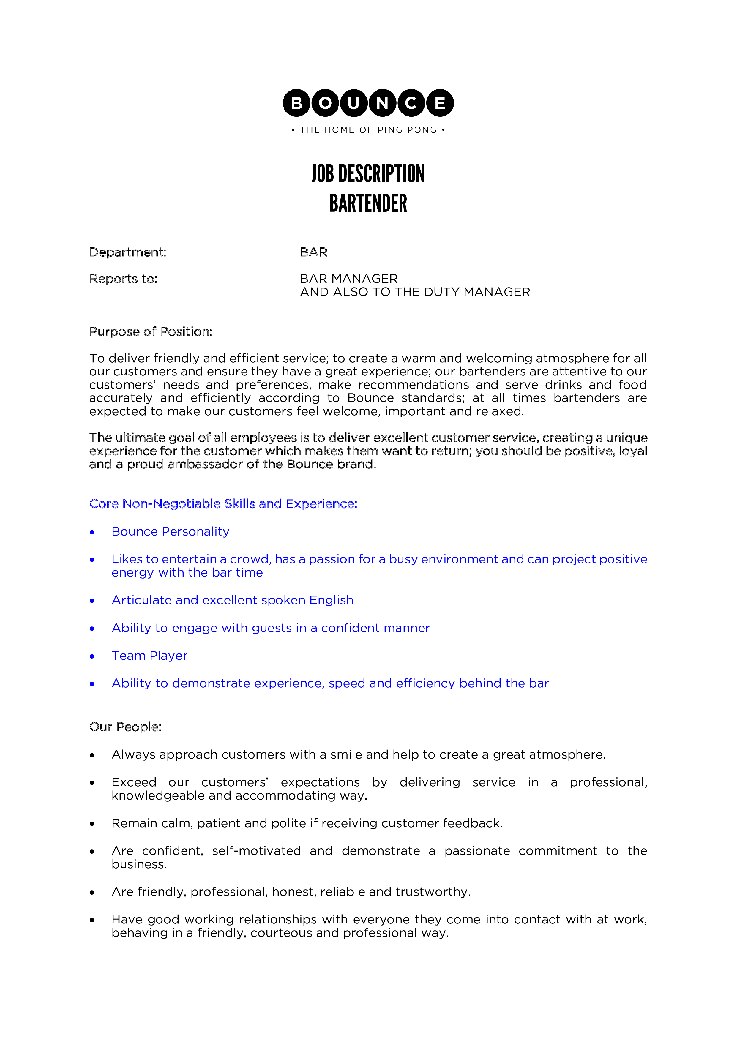  Bartender Supervisor Job Description Allbusinesstemplates