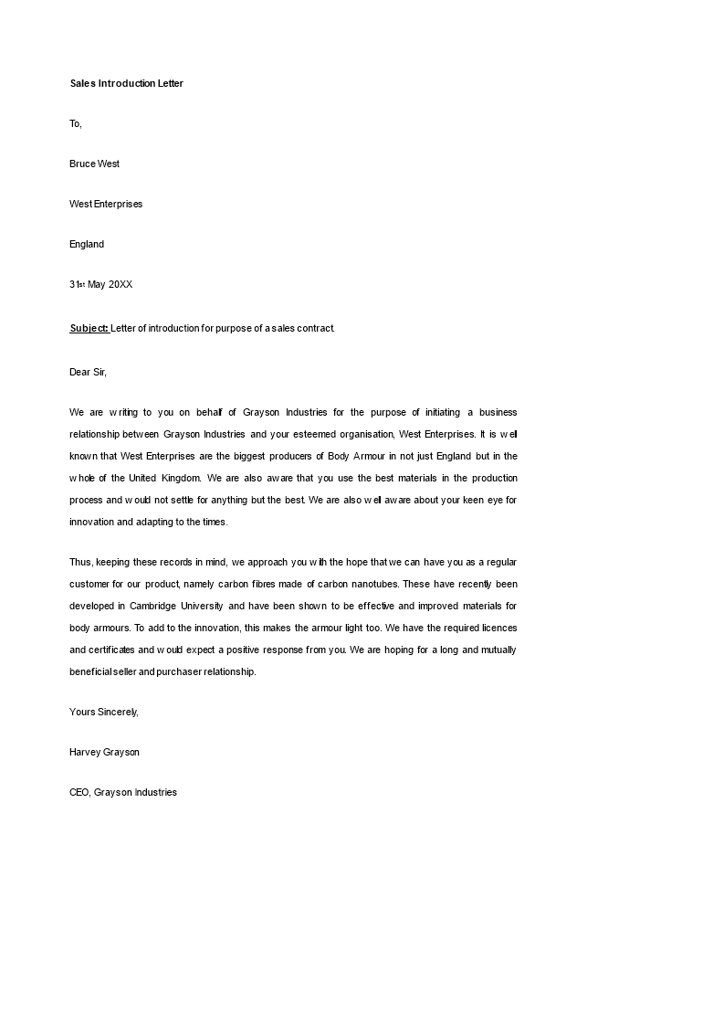 Sales Introduction Letter Templates At Allbusinesstemplates