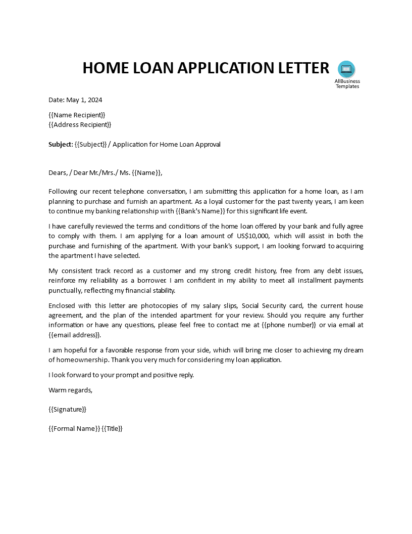 Bank Loan Application Letter | Templates at allbusinesstemplates.com