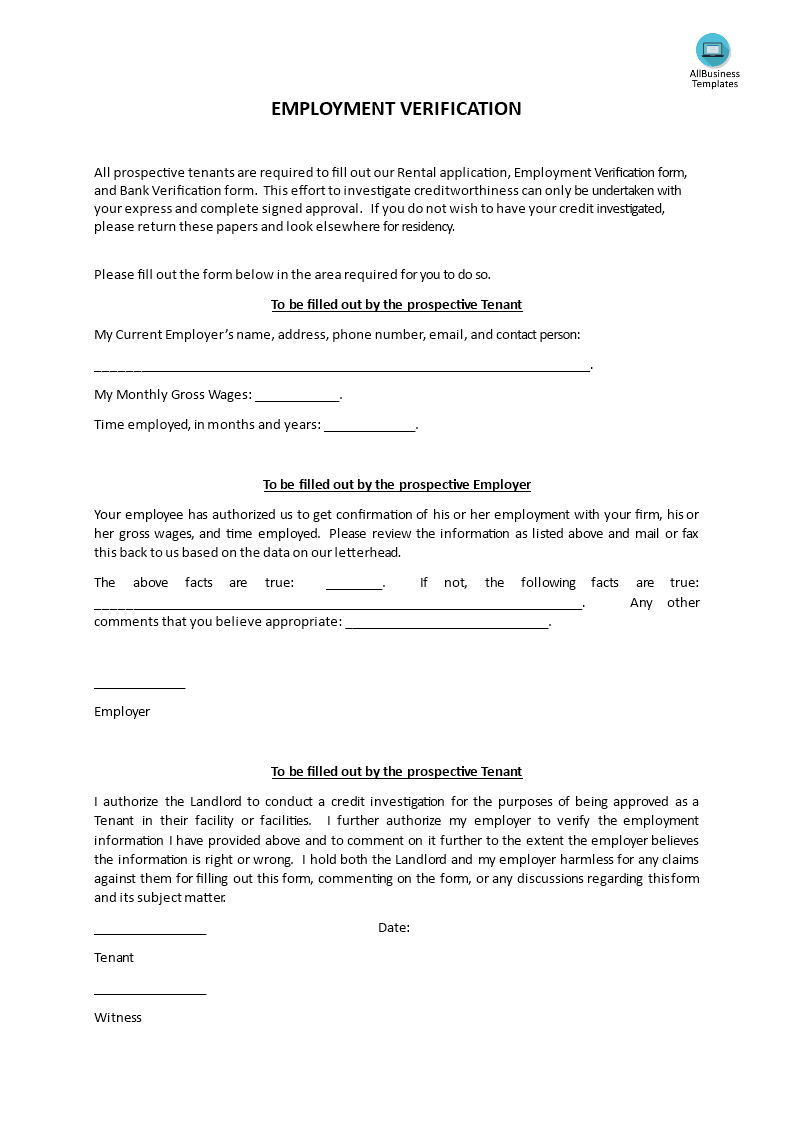 Employment Verification Templates At Allbusinesstemplates