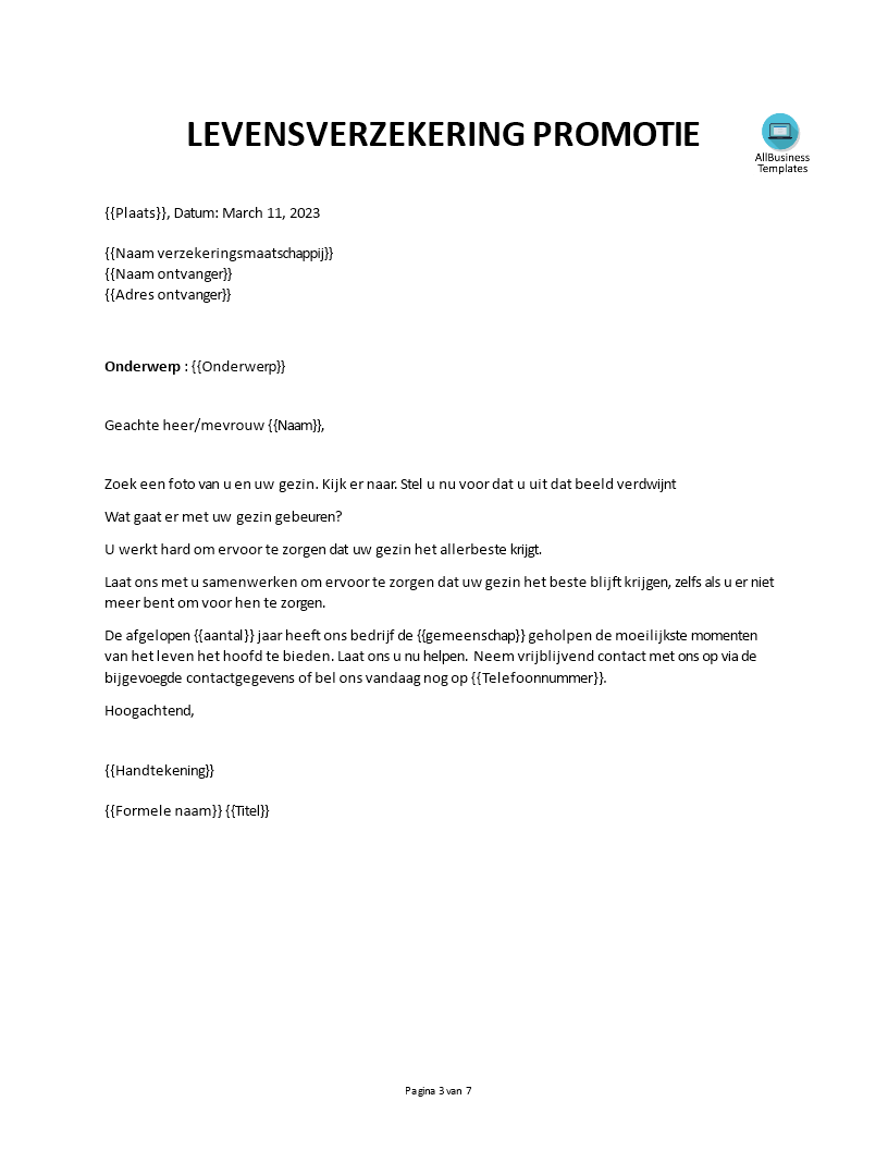 Kostenloses Voorbeeld Verkoopbrief
