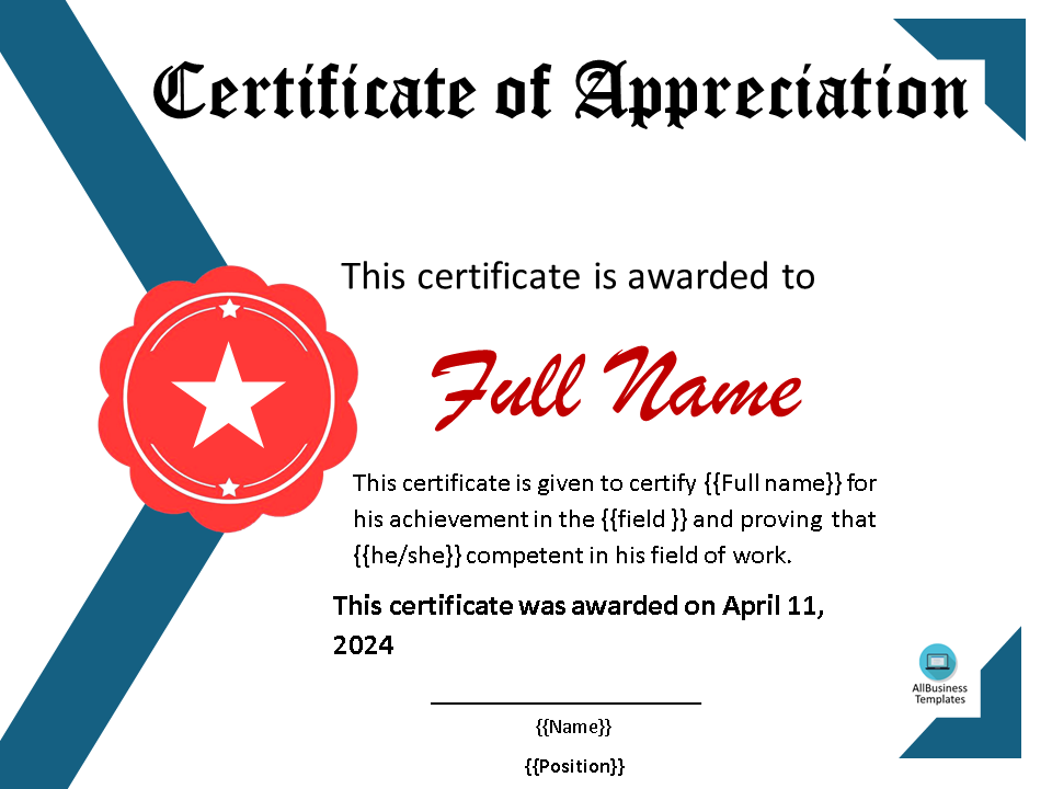 Free Editable Certificate Of Appreciation Template Templates At
