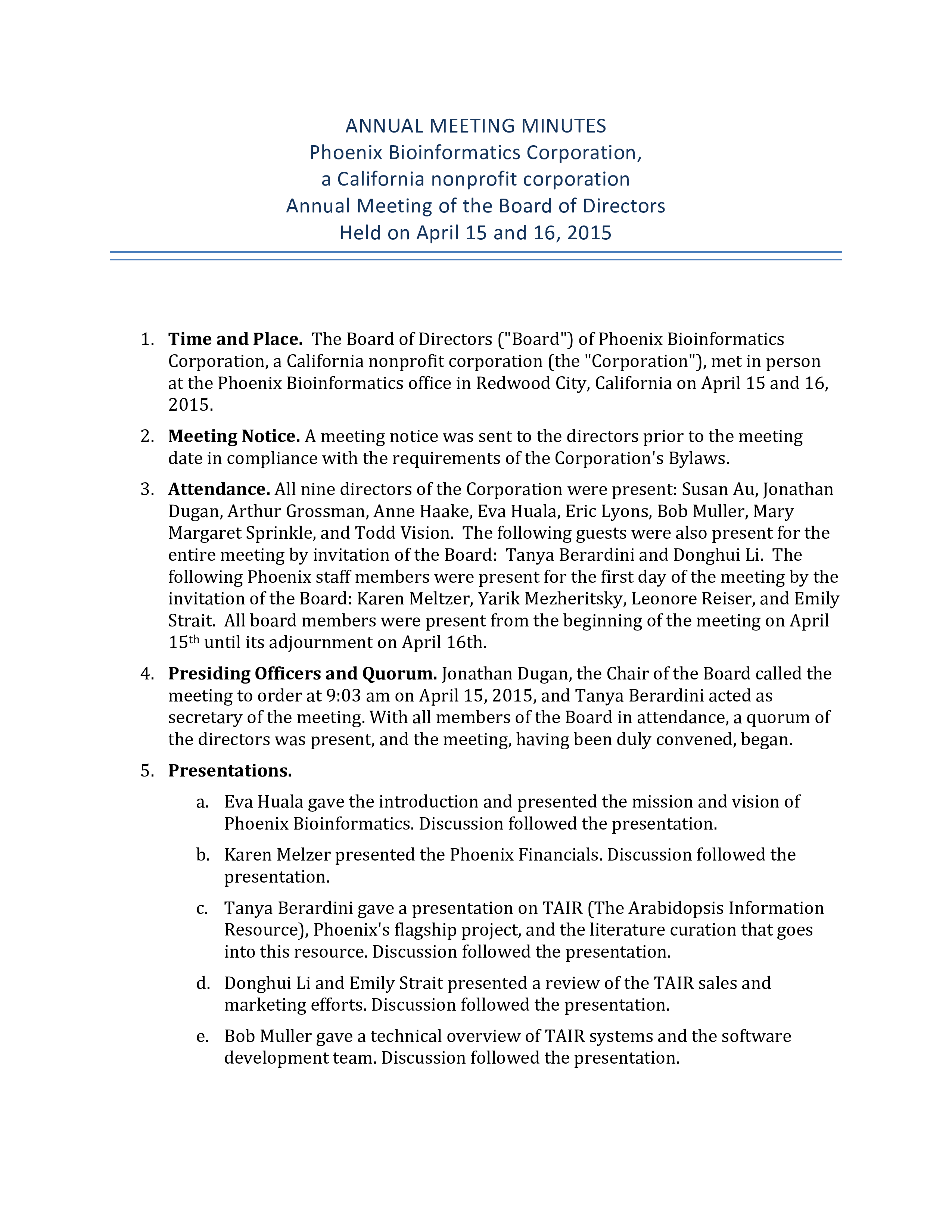 Annual Meeting Minutes NonProfit Company Templates At 