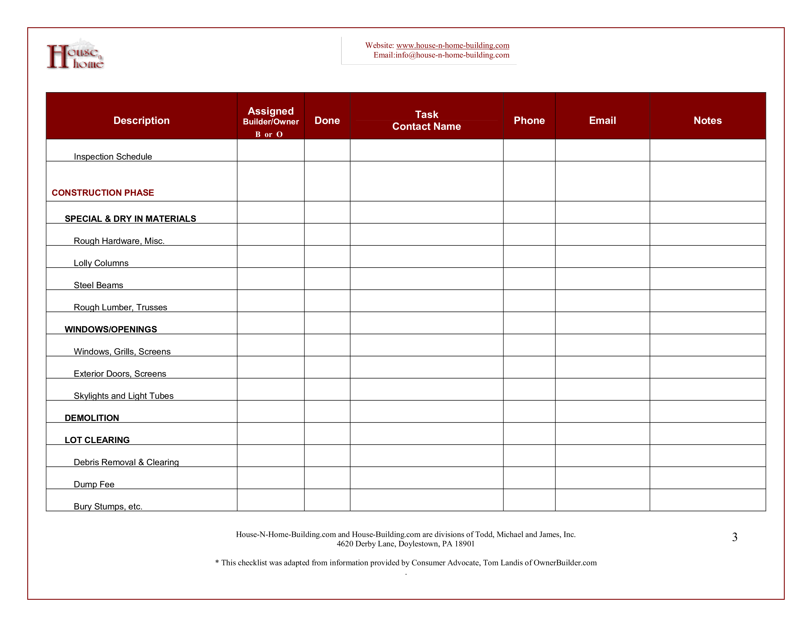House Construction To Do List Gratis