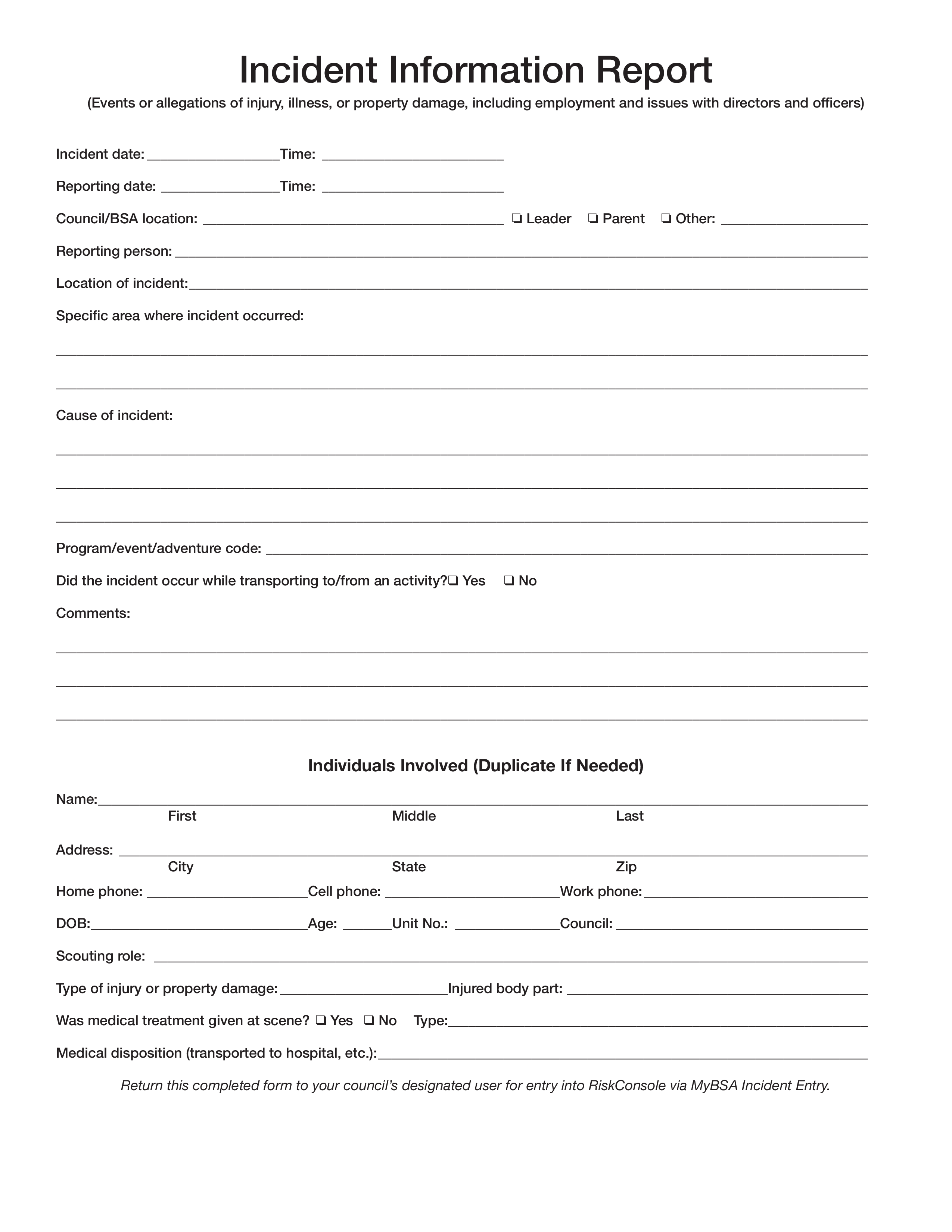 Template For Information Report