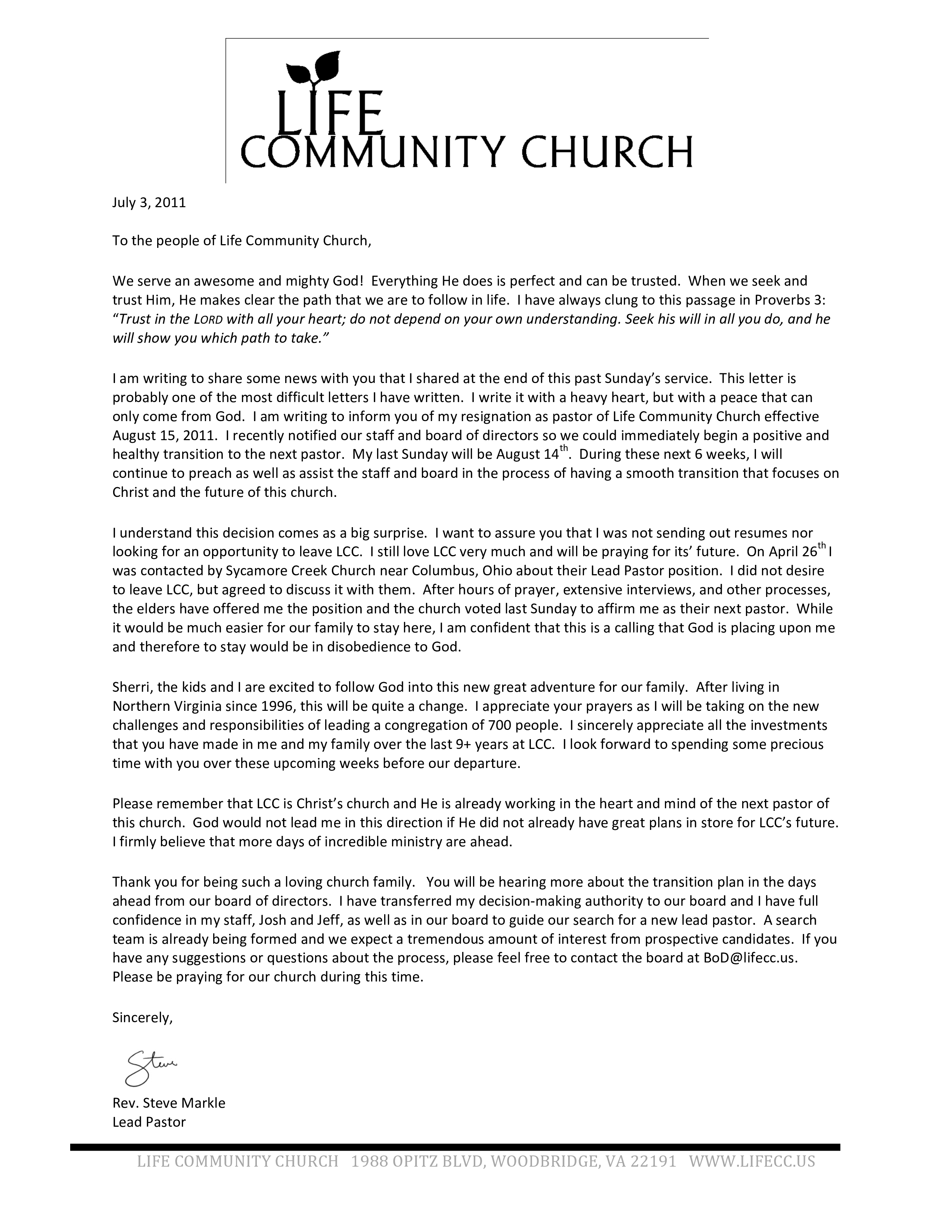 Resignation Letter Church Staff Templates At Allbusinesstemplates