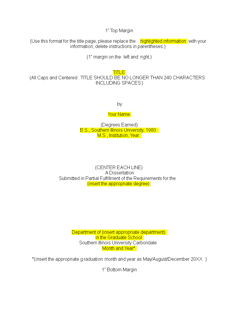 Dissertation Title Page Templates At Allbusinesstemplates