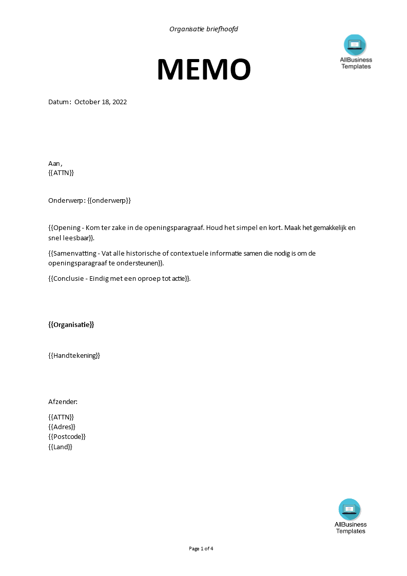 免费 Wat is een Memo | 样本文件在 allbusinesstemplates.com