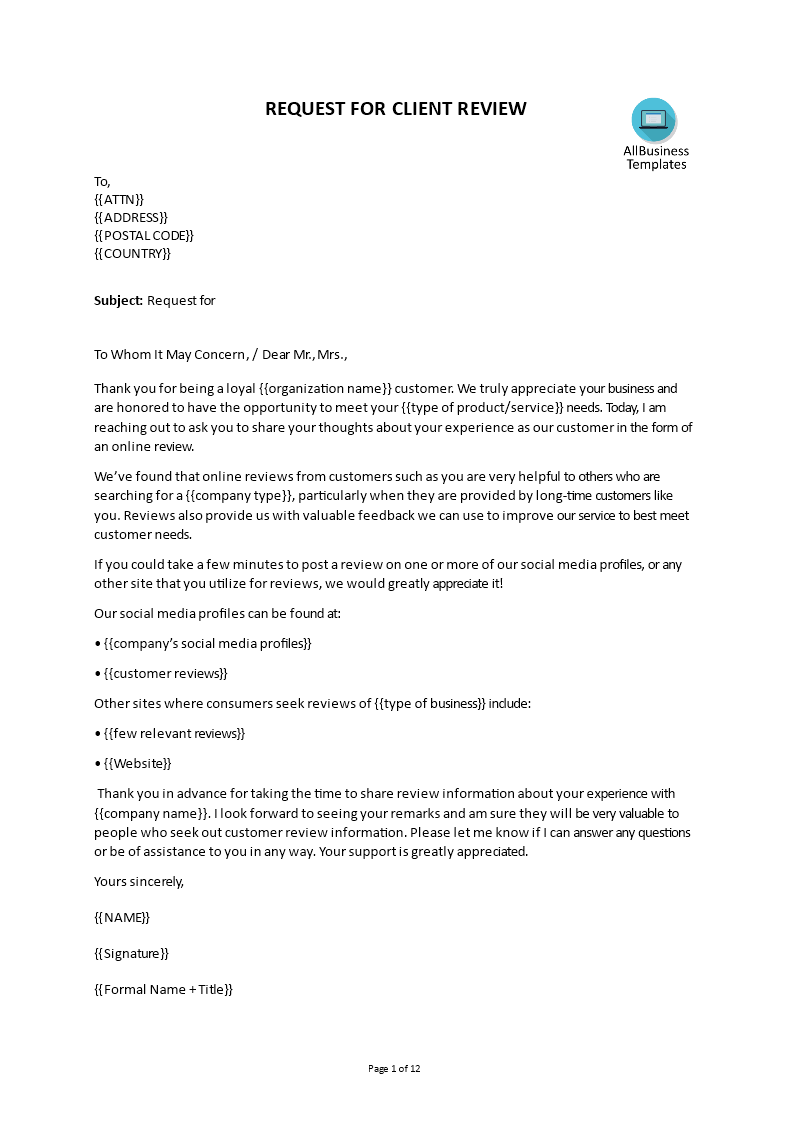  Request Customer Review Allbusinesstemplates