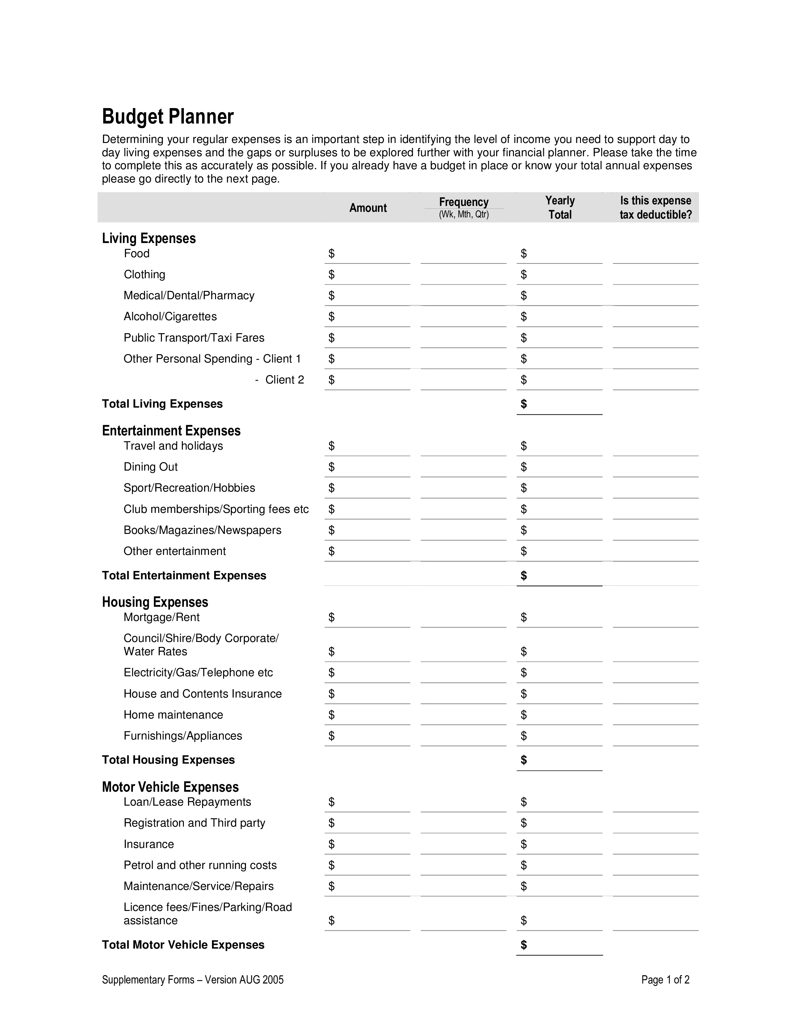 Kostenloses Yearly Budget Planner
