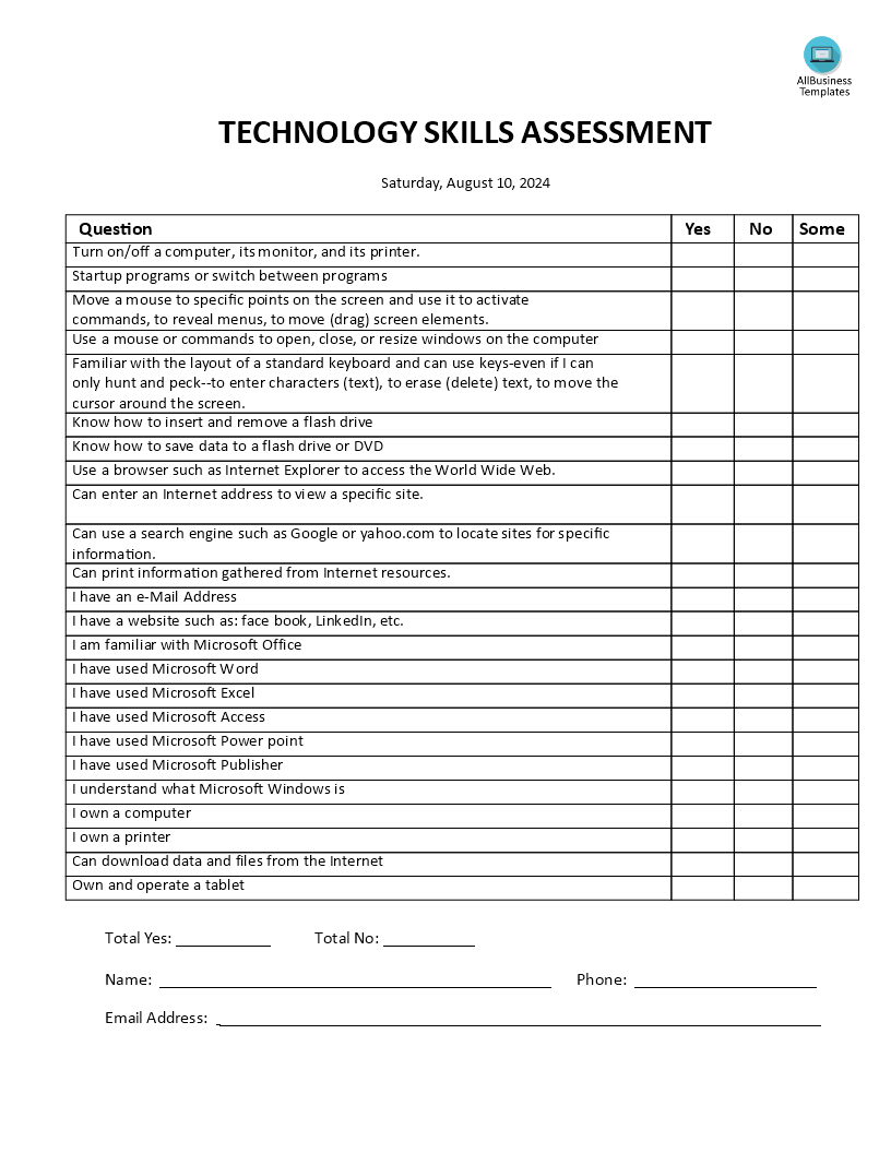Technology Skills Assessment | Templates at allbusinesstemplates.com