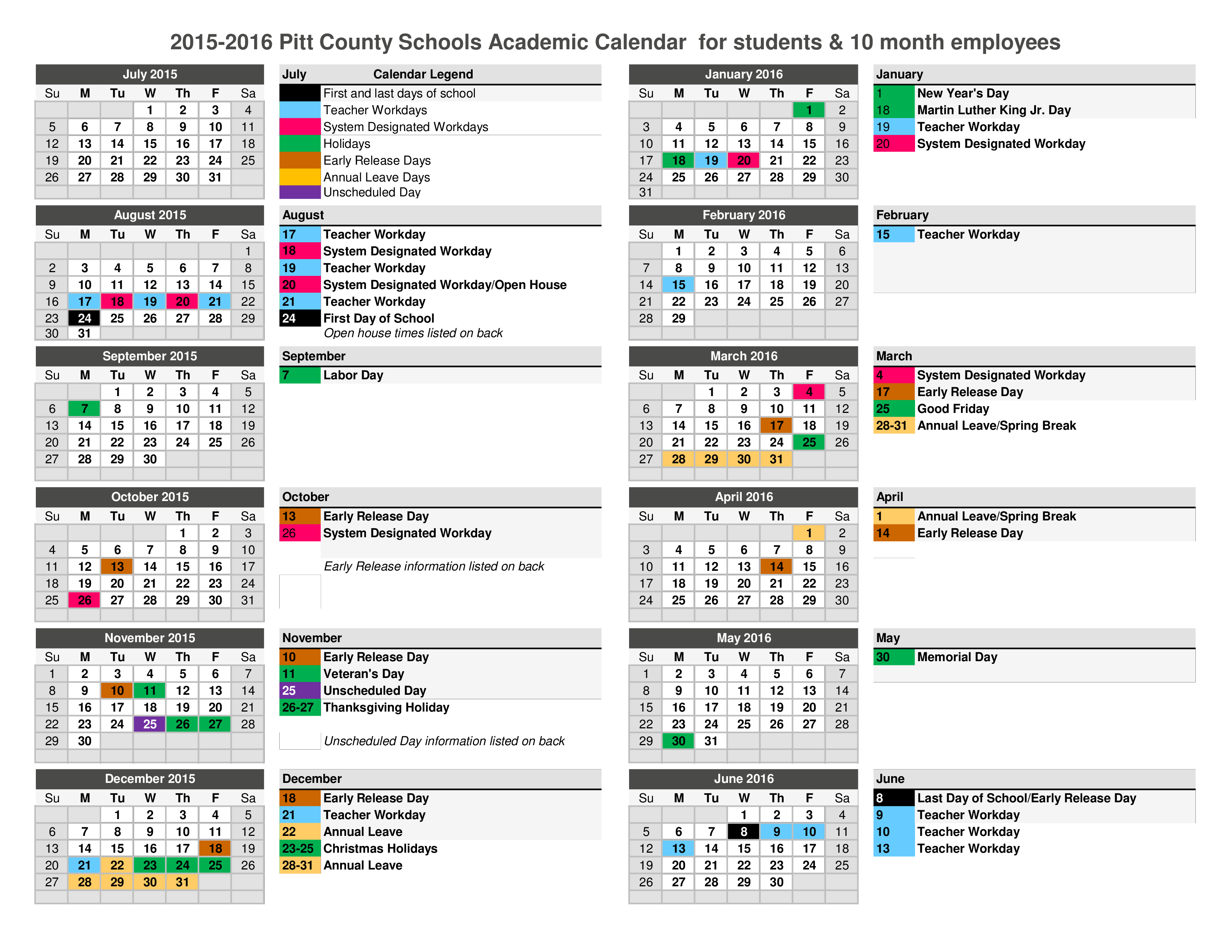 2015 2016 Academic Calendar Template HQ Template Documents