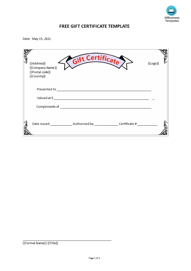  Gift Certificate Template Allbusinesstemplates