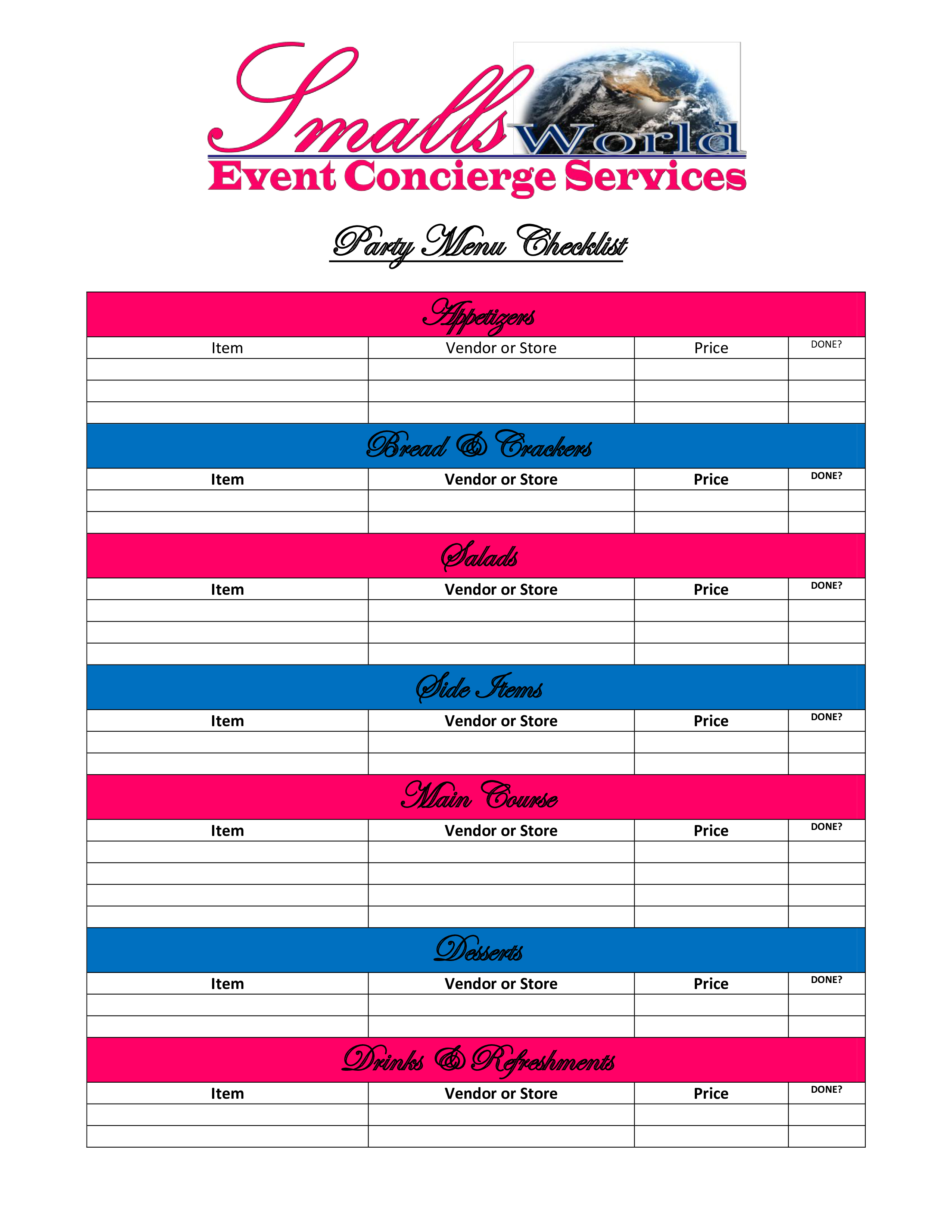  Party Menu Checklist Allbusinesstemplates