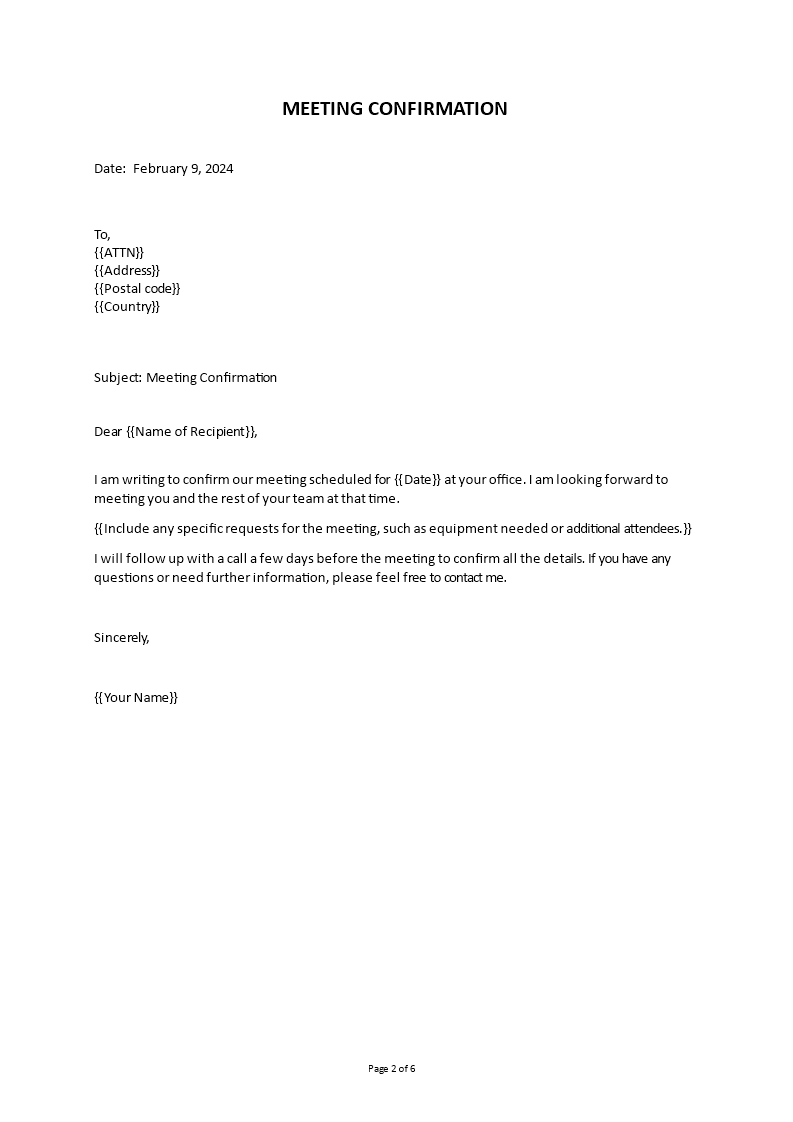 Sample Letter Confirmation Of Meeting Appointment | Templates at ...