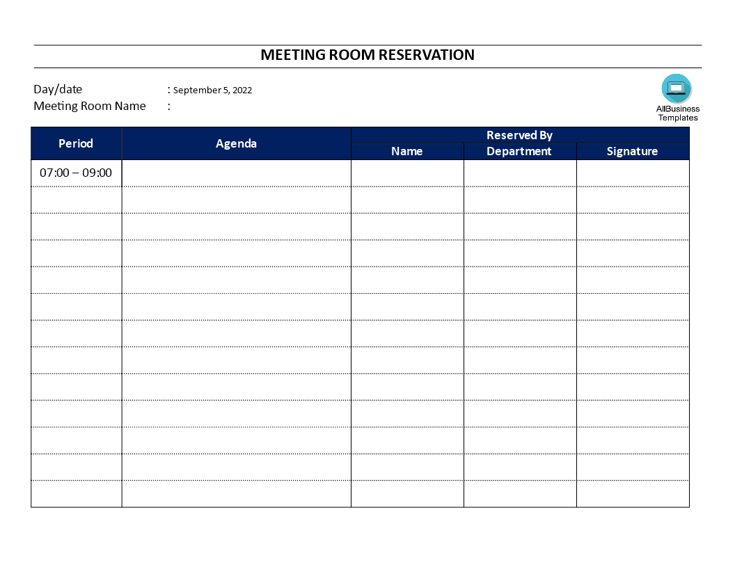 Meeting Room Reservation sheet | Templates at allbusinesstemplates.com