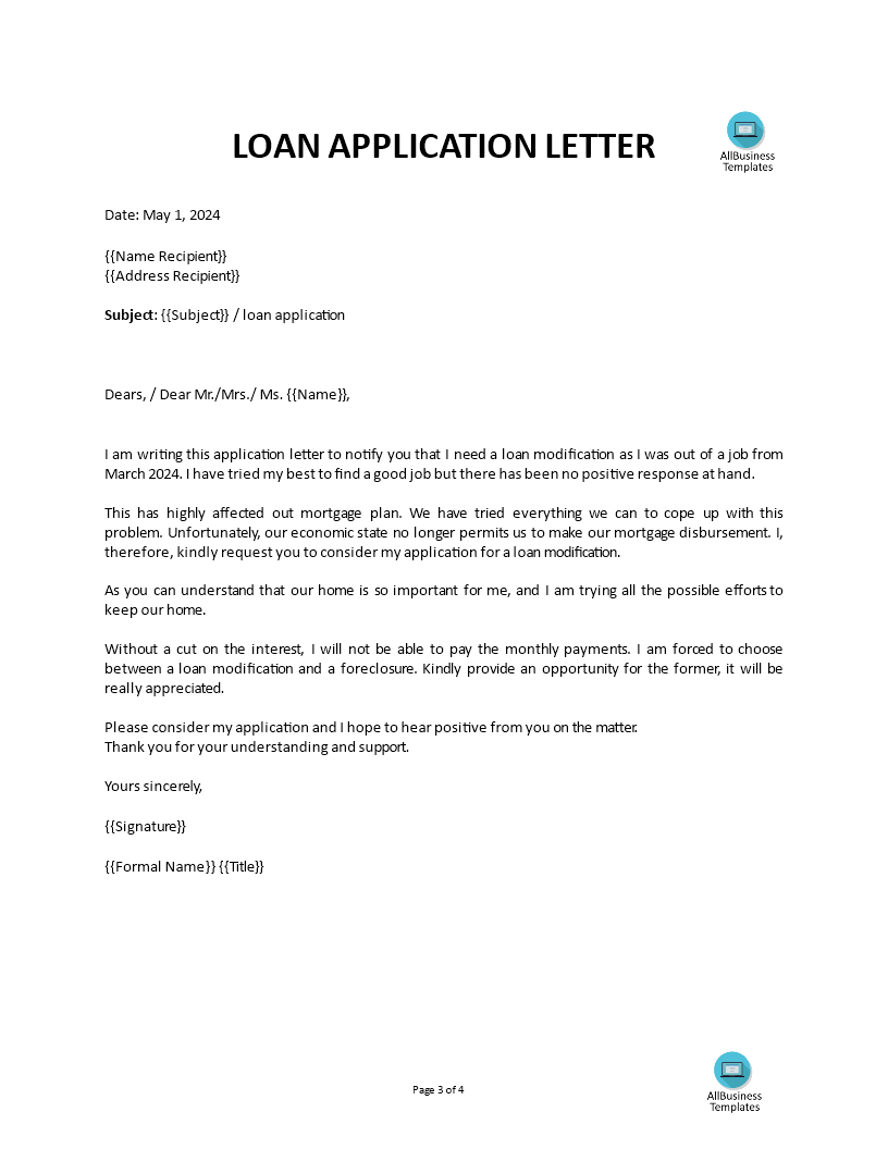 Loan Application Letter | Templates at allbusinesstemplates.com