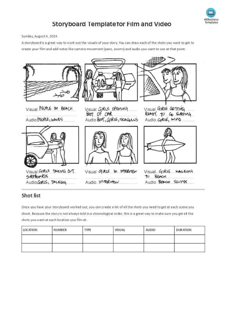 Sample Storyboard Template For Film And Video | Templates at ...