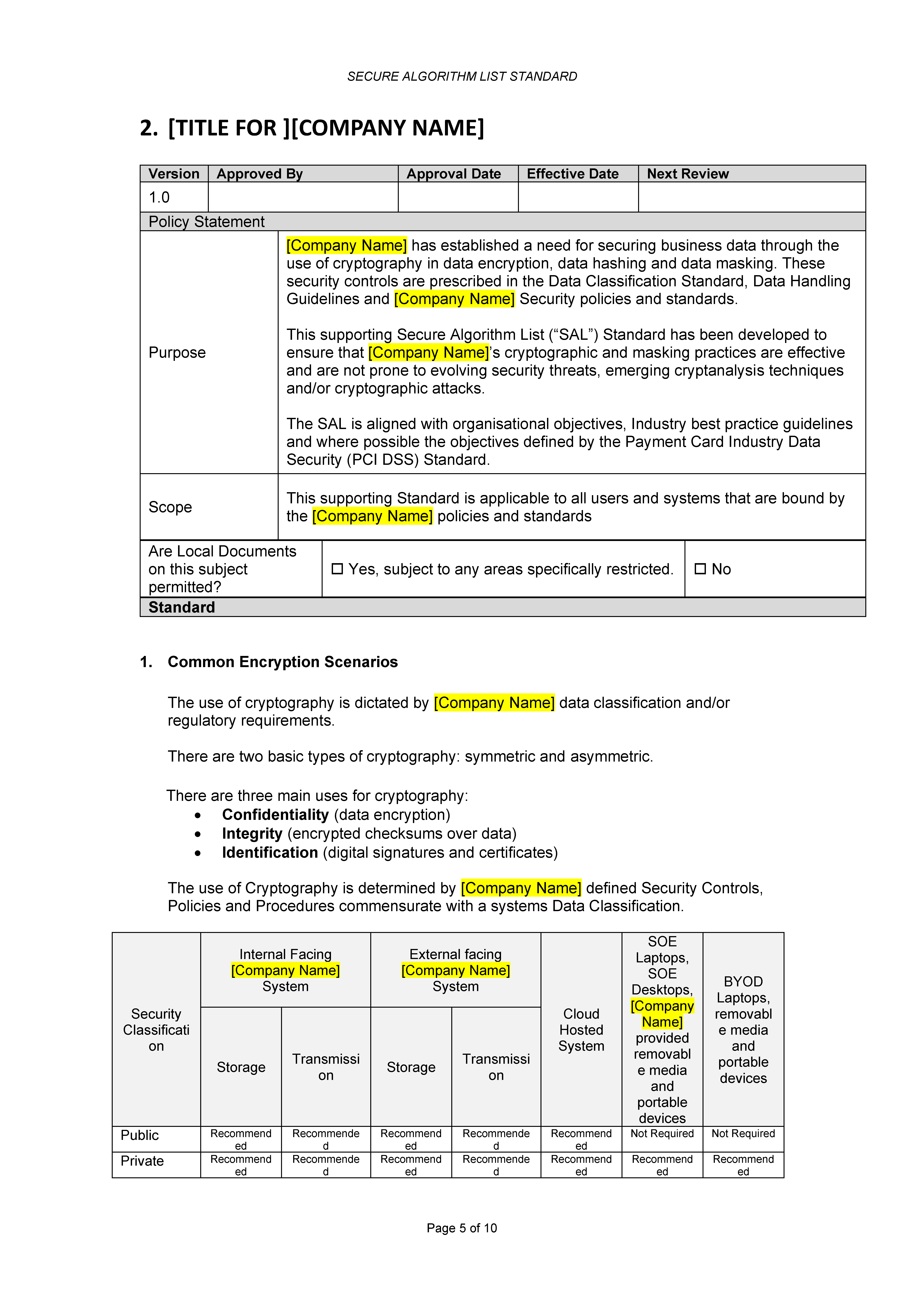 Secure Algorithm List IT Security Standard | Templates at ...