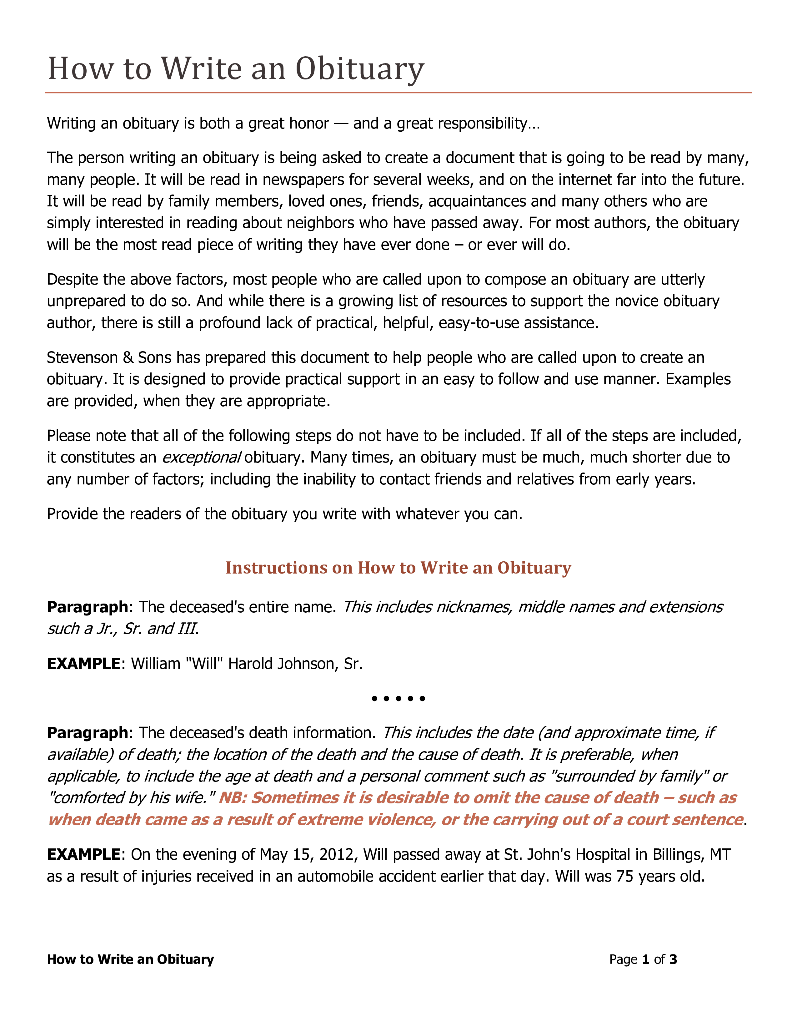 Obituary Template Word Document