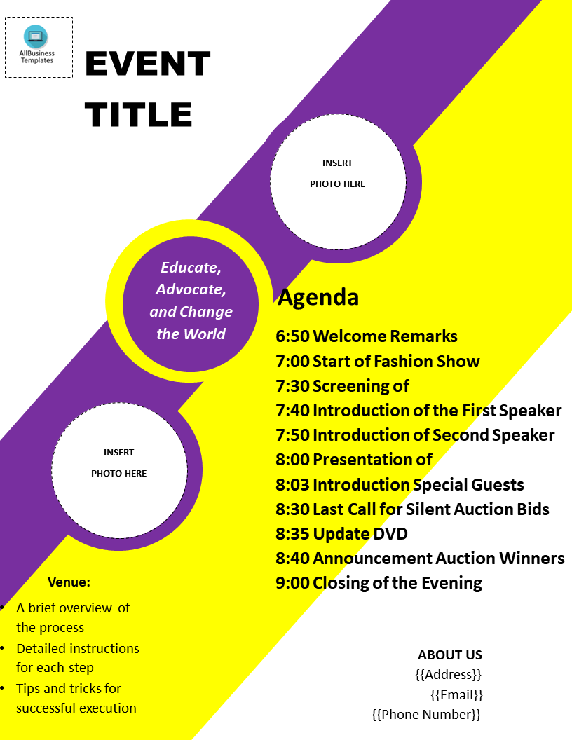 Sample Event Agenda | Templates at allbusinesstemplates.com