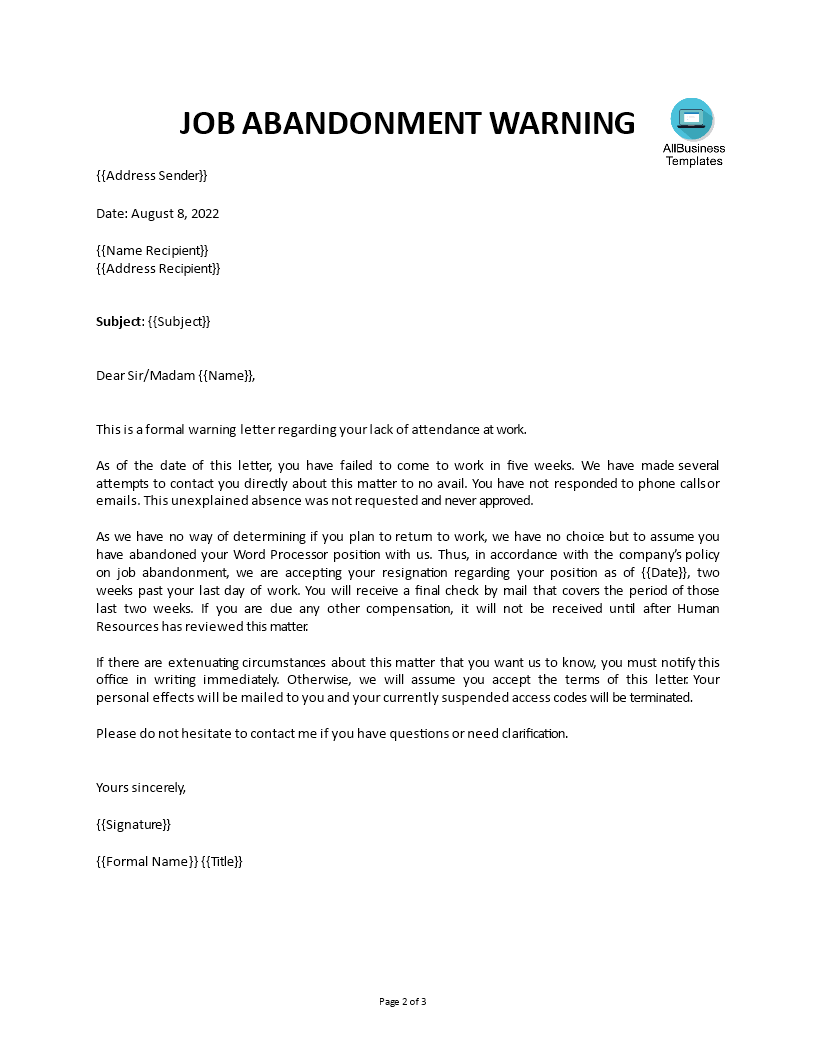 Warning Letter for Tardiness | Templates at allbusinesstemplates.com