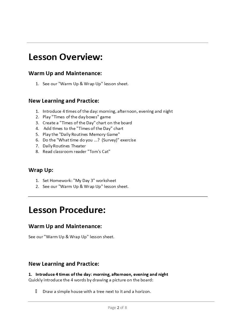 Daily Routine Lesson Plan | Templates at allbusinesstemplates.com