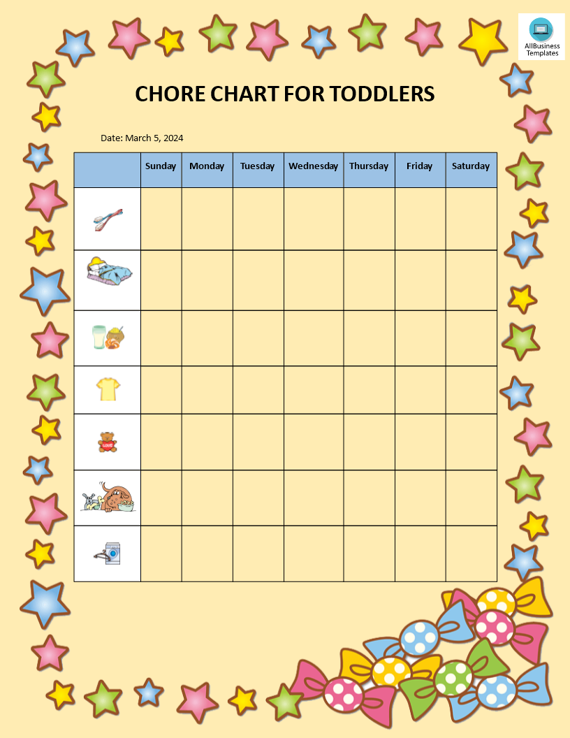 免费 Chore Chart For Toddlers | 样本文件在 allbusinesstemplates.com