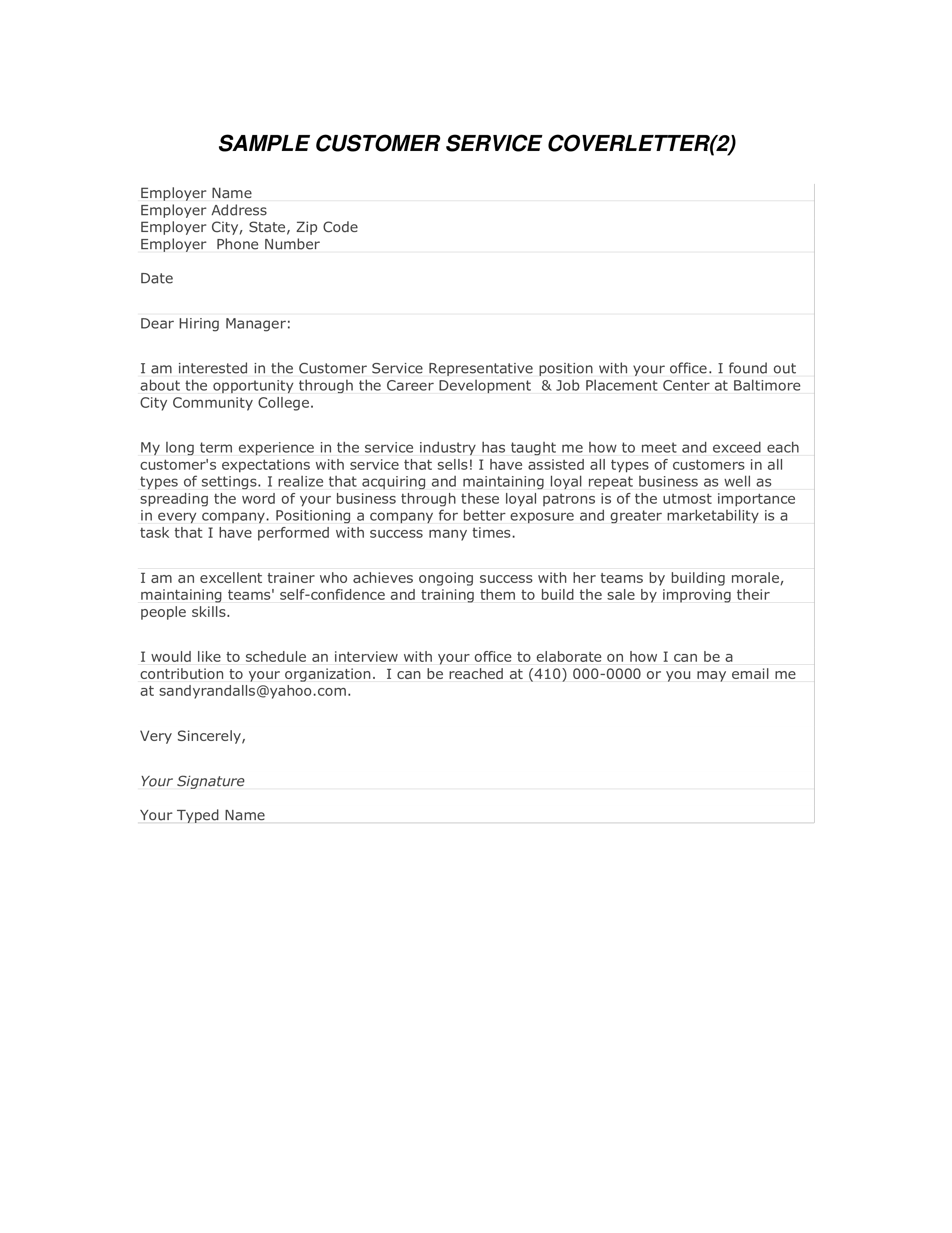  Customer Service Employee Cover Letter Allbusinesstemplates