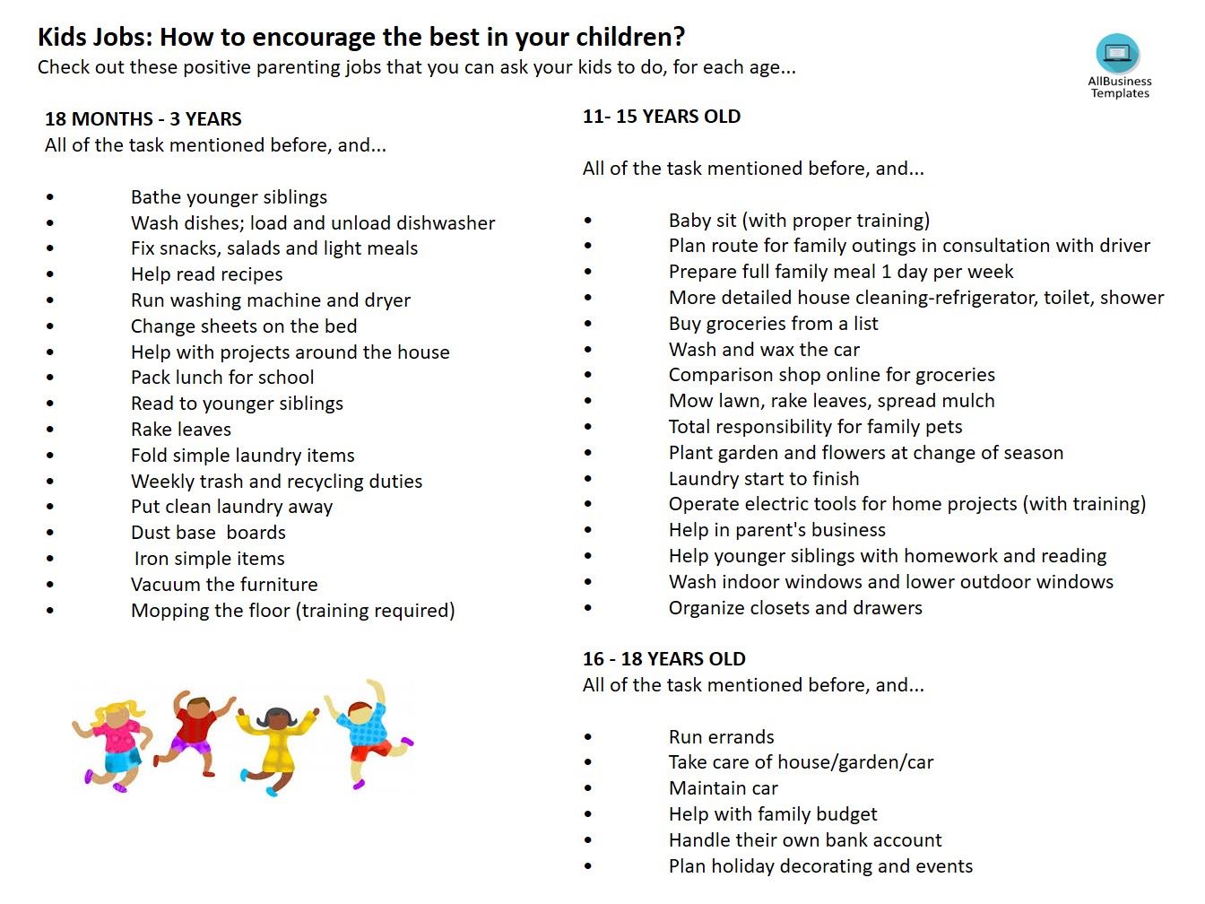 Kids Jobs Overview | Templates at allbusinesstemplates.com
