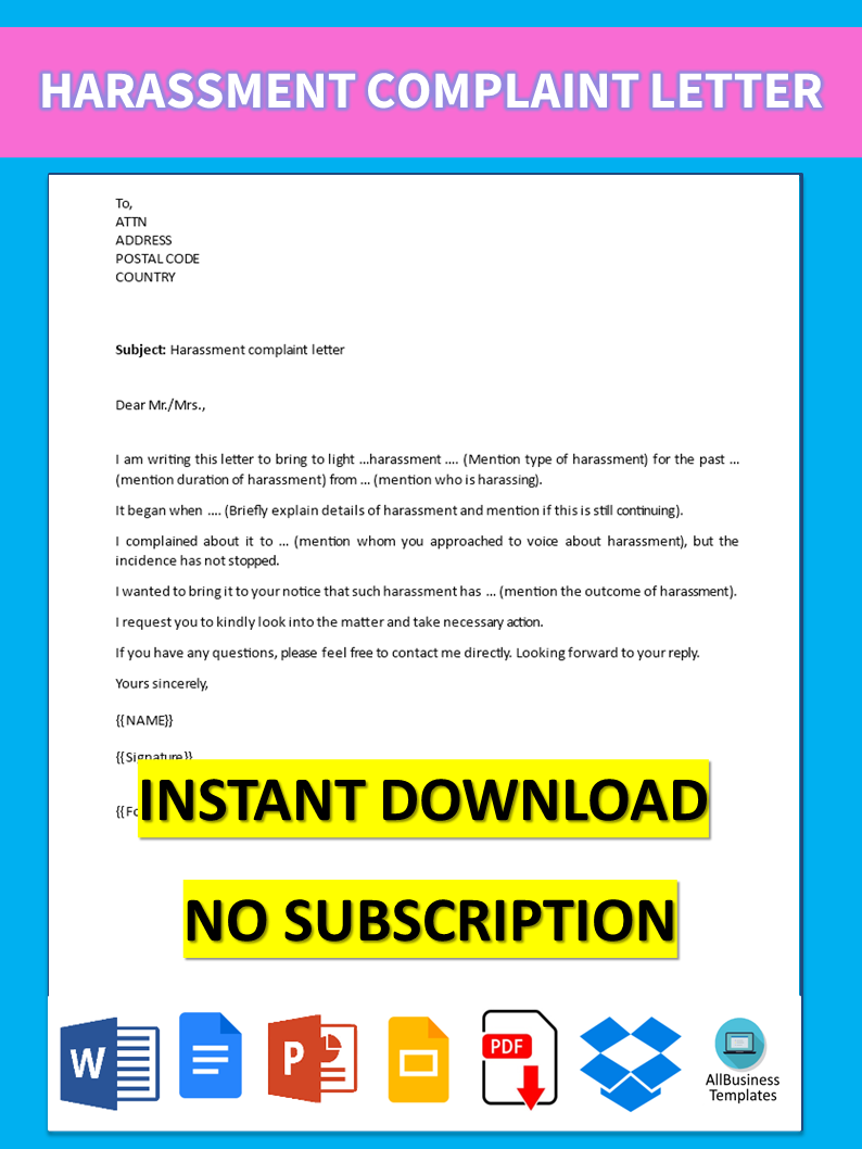 Harassment Complaint Letter | Templates at allbusinesstemplates.com