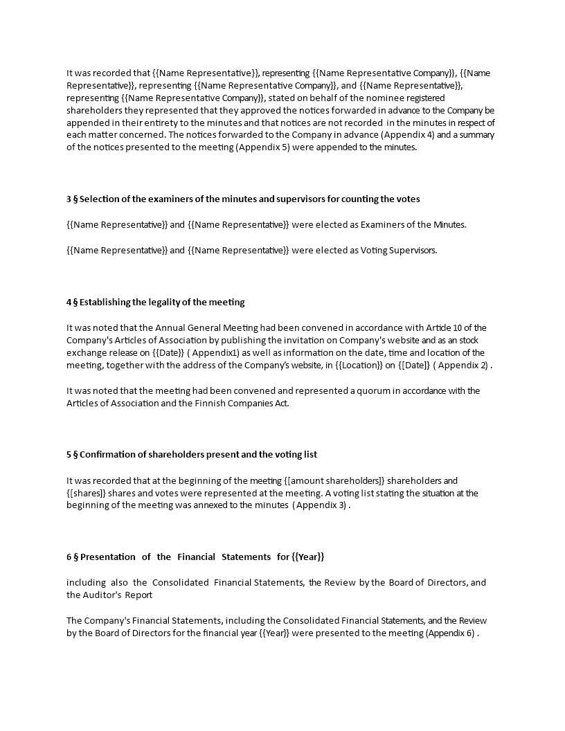 Annual General Meeting Minutes | Templates at allbusinesstemplates.com