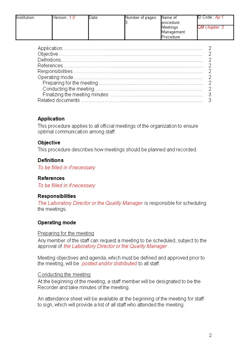 Quality Meetings Management SOP | Templates at allbusinesstemplates.com