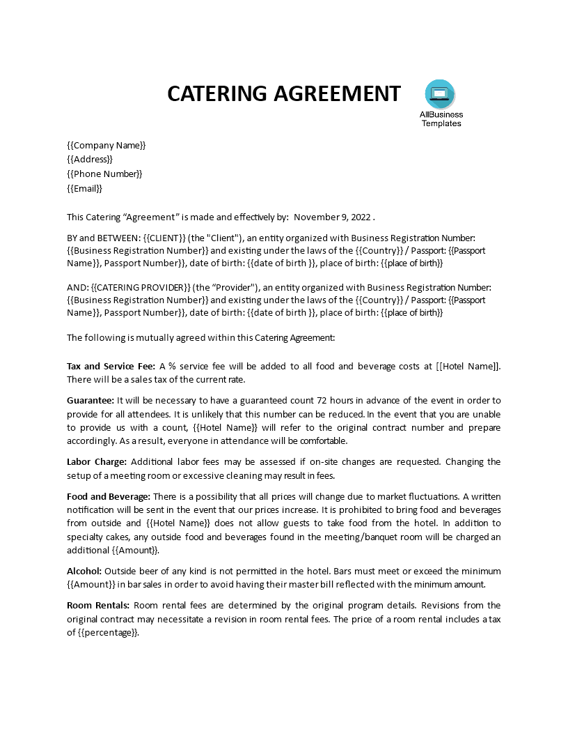 Catering Contract | Templates at allbusinesstemplates.com