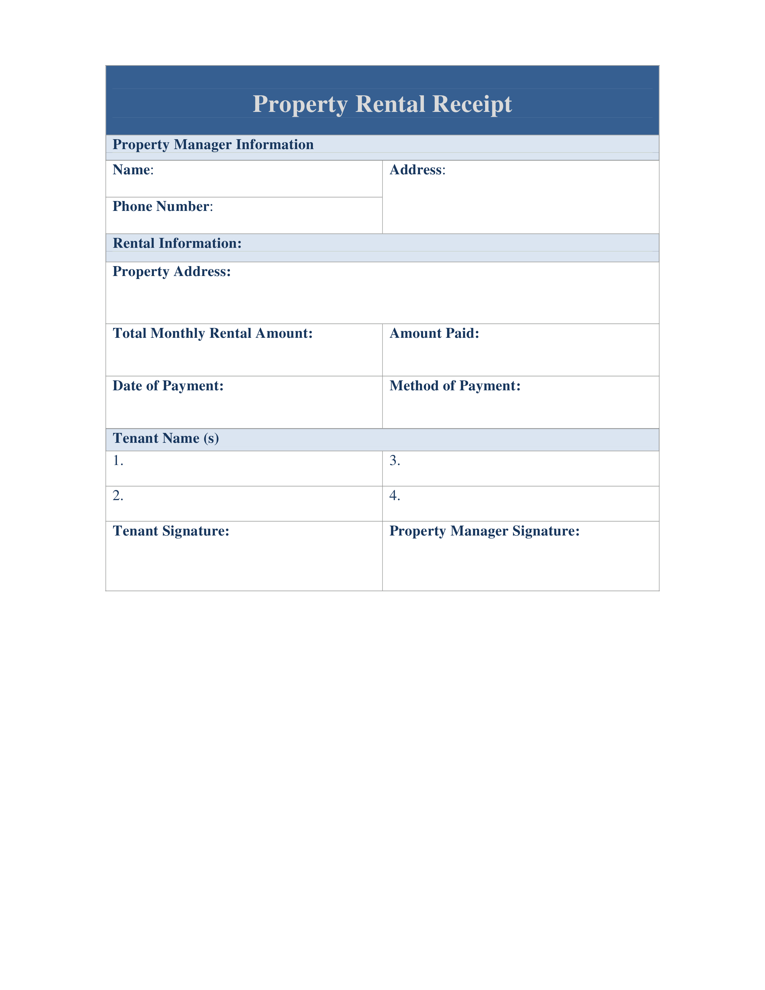 Property Rental Receipt Templates At Allbusinesstemplates
