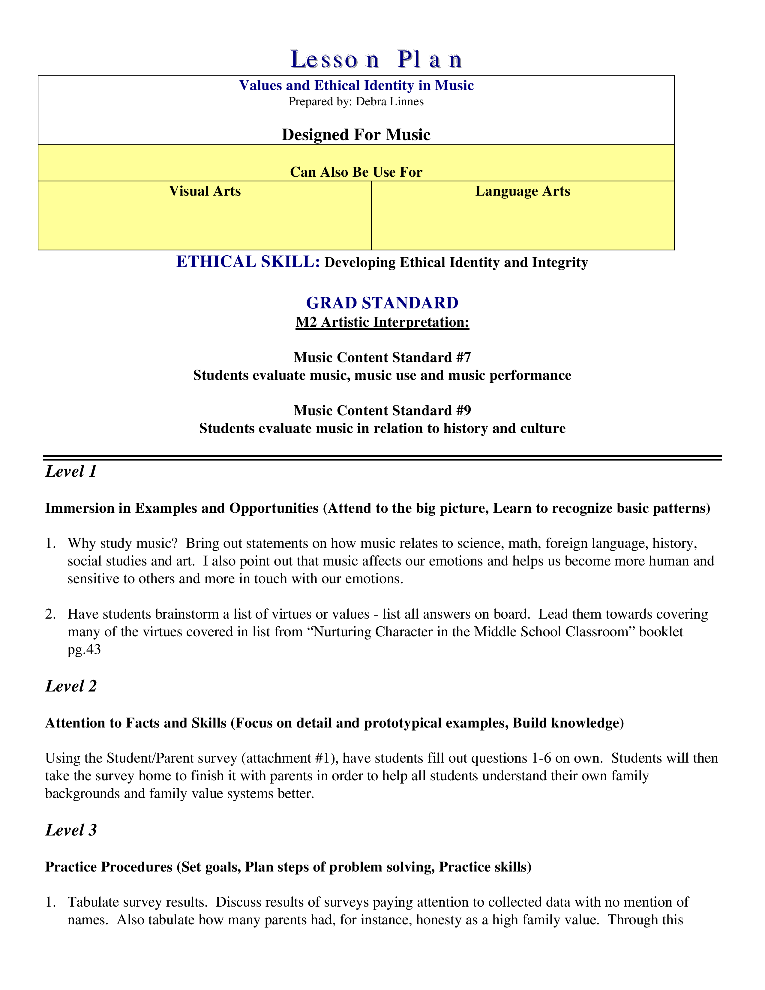 Kostenloses Music Class Lesson Plan