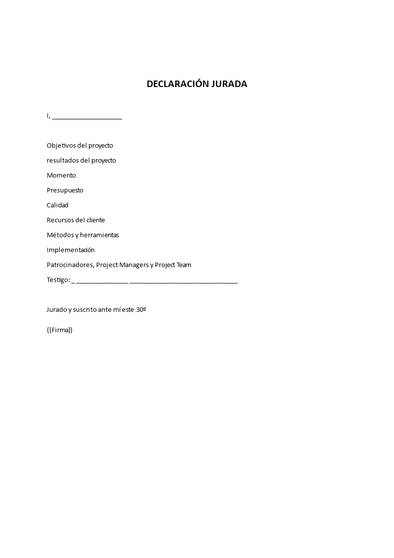 Declaración jurada - Modèle Professionnel