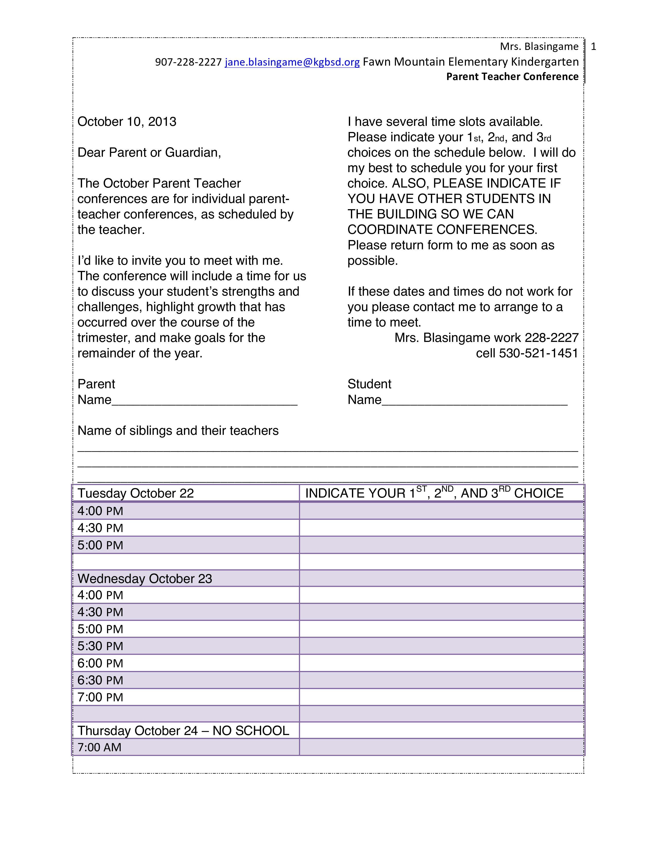 Zoom Parent Teacher Conference Template