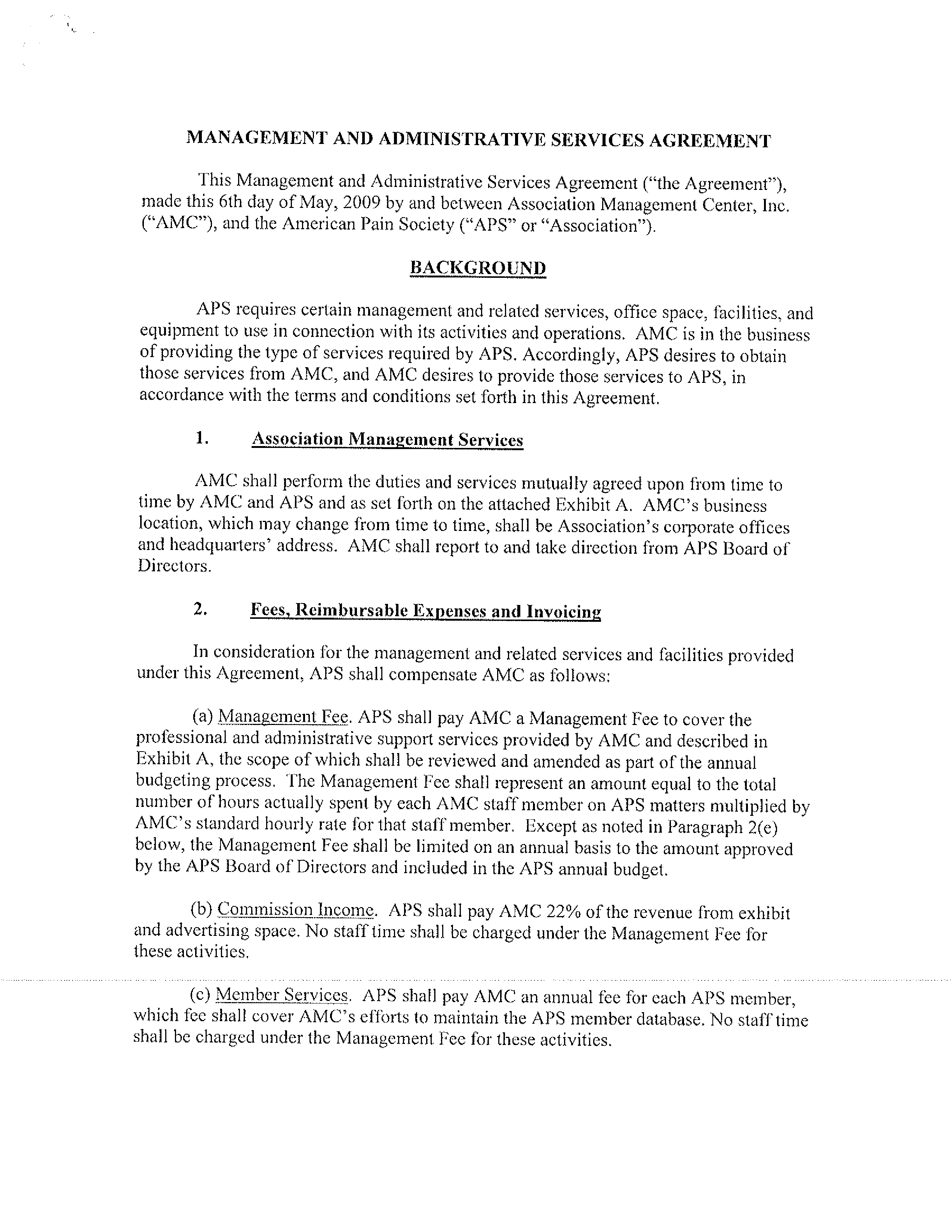 Management Administrative Service Agreement Templates At