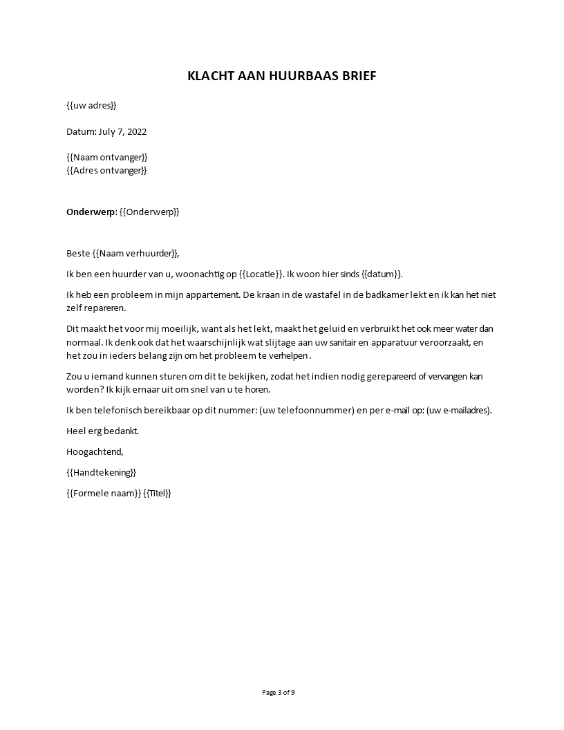 Télécharger Gratuit Reactie op klachtenbrief