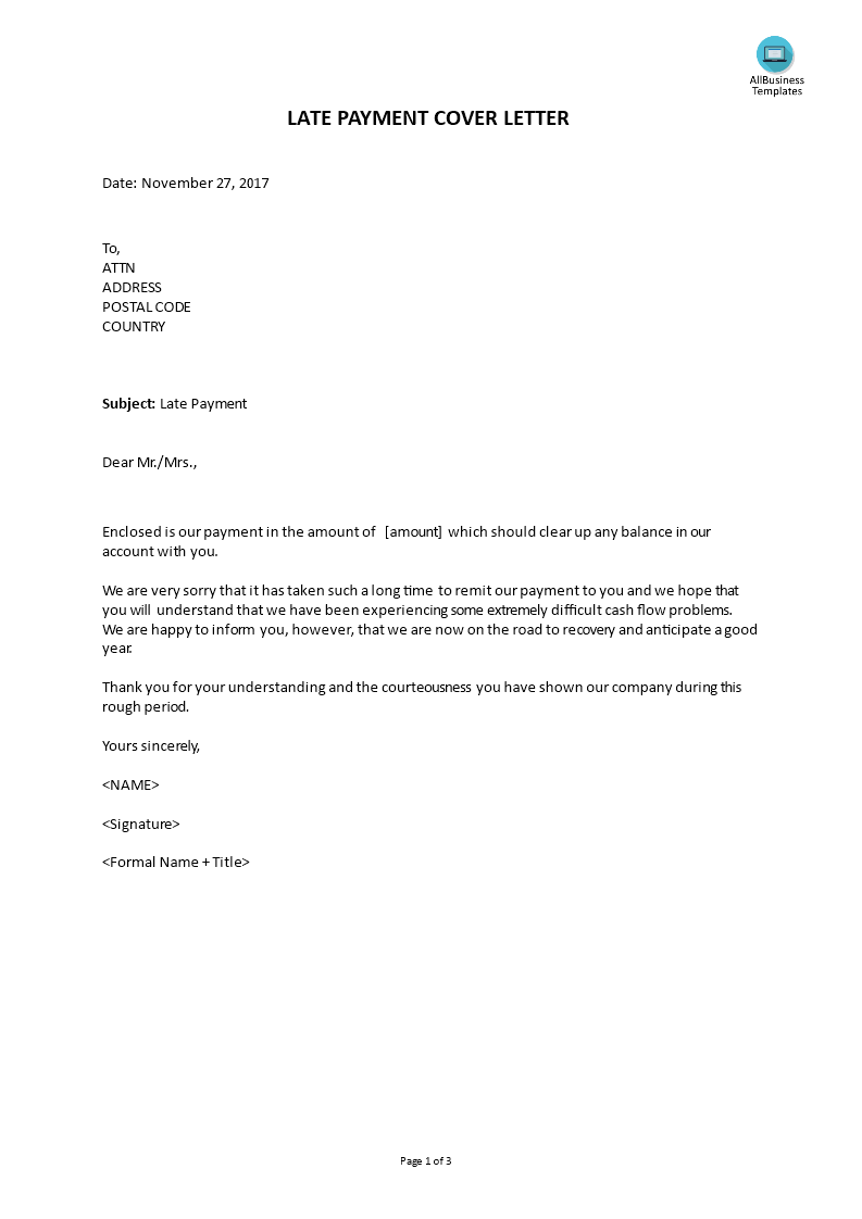  Late Payment Cover Letter Allbusinesstemplates