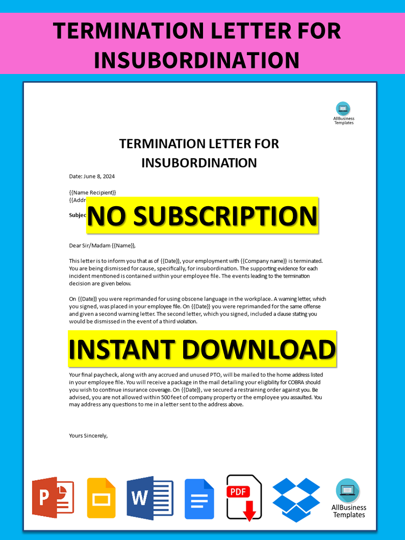Termination Letter For Insubordination | Templates at ...