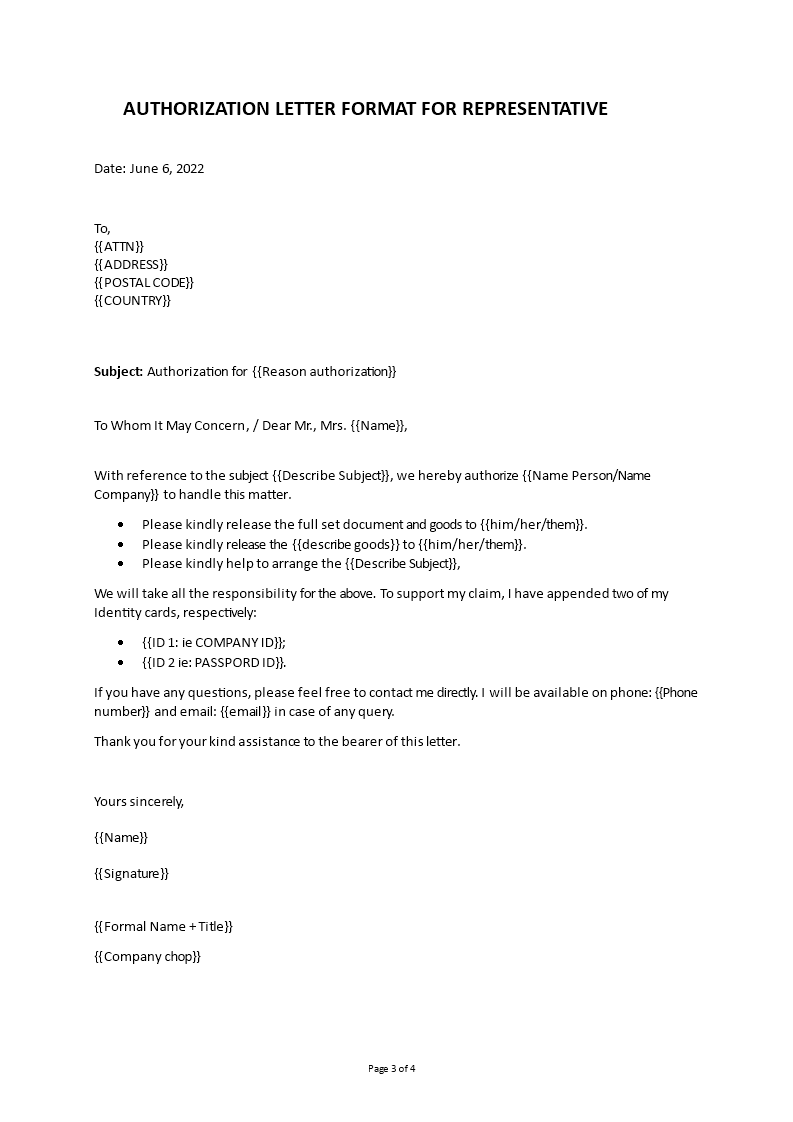 Claim Authorization Letter Gratis